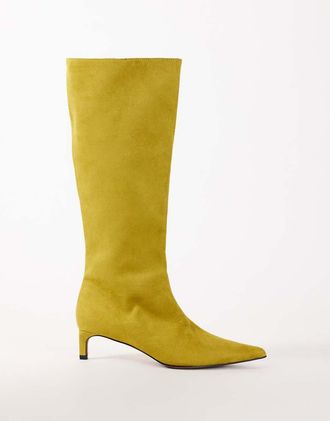 Topshop bottes montantes au genou &agrave; petit talon Troy en daim synth&eacute;tique olive-Vert