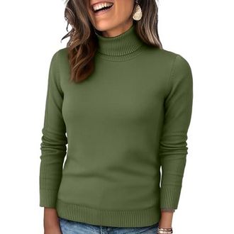 Generic Pull Femme Hiver Chaud col Montant Mode Ample Sweatshirts Couleur Unie Pull Femme Chic et El&eacute;gant D&eacute;contract&eacute; Manche Longue Jumper Tops Arm&eacute;e Verte