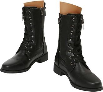 Generic Bottes de combat dhiver pour femme &agrave; talon bas - Bottines classiques &agrave; lacets en cuir vintage - Bottes d&eacute;contract&eacute;es - Antid&eacute;rapantes - Couleur unie -