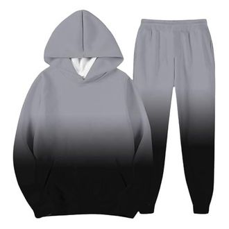 Generic Survêtement 2 pièces décontracté à imprimé graphique pour homme avec sweat à capuche et pantalon de survêtement à manches longues, 01 - Noir, XXL