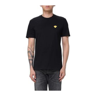 Versace Medusa Kopf besticktes Baumwoll-T-Shirt - - Tops - Herren - Schwarzk - S