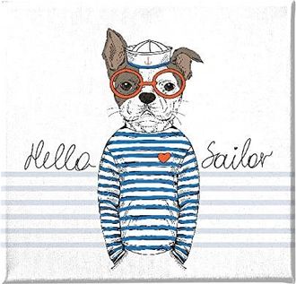 Homemania HM20KNV60x60-172 Hundetafel für Wohnzimmer, Schlafzimmer, Mehrfarbig, Polyester, Holz, 60 x 3 x 60 cm