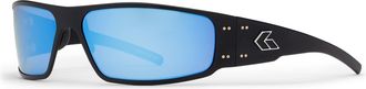 Gatorz Magnum Sonnenbrille, Metallaluminiumrahmen, Milit&auml;r Tactical Style, polarisiert Smoked/Blau-Spiegel-Objektiv Schwarz
