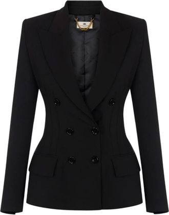 Elisabetta Franchi Blazer ajust&eacute; &agrave; double boutonnage en cr&ecirc;pe - Femme - Vestes - Noir - Taille: 38 FR