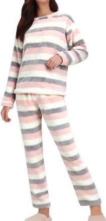 Generic Pyjama en flanelle pour femme - Ensemble long et chaud - Confortable et doux - V&ecirc;tement de nuit thermique moelleux - Haut et pantalon de pyjama baggy 