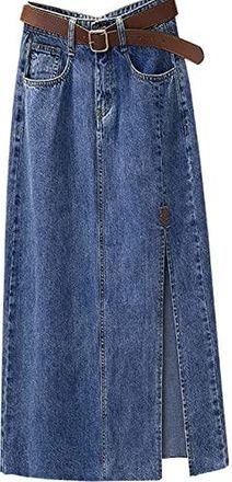 Generic Jupe en jean fendue sur le côté | Jupe trapèze pour femme, jupe mi-longue, couleur unie, décontractée, jupe dété, poches, style jean, jupe légère, pou