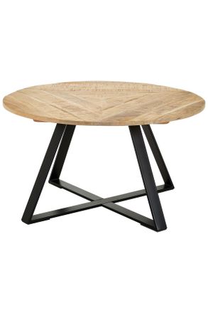 Landscape Couchtisch, Natur, Holz, Metall, Mangoholz, vollmassiv, rund, Flachrohr, X-Form, 80x45x80 cm, einfacher Aufbau, Wohnzimmer, Wohnzimmertische, Couchtis