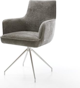 DELIFE Esszimmerstuhl Heira-Flex mit Armlehnen Boucl&eacute; Soft Schlamm Kreuzgestell konisch Edelstahl Taschenfederkern, Esszimmerst&uuml;hle