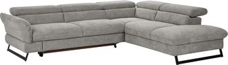 Fredriks home24 Ecksofa Manson mit Ottomane Grau/Hellgrau Microfaser 283 x 69 x 238cm Ottomane davorstehend rechts mit Schlaffunktion Schlaffunktion Modern