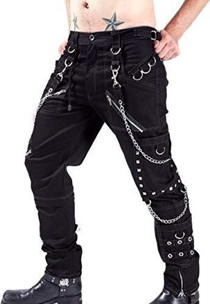 Huateng Pantalon Gothique Homme Punk Rock Pantalon personnalité oeillet décoration Streetwear Pantalon Cargo décontracté