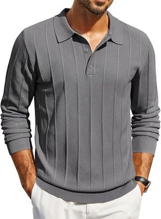 Coofandy Pull Col Polo Homme Tricoté Manche Longue Pull Hiver Coupe Ajustée Élégant Décontracté Gris Foncé XXL