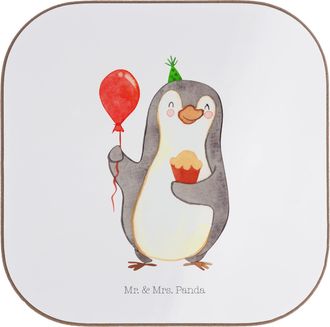 Mr. & Mrs. Panda Coaster Pinguin Geburtstag - Geschenk, Kuchen, Herzlichen Glückwunsch, Untersetzer für Gläser, Luftballon, Holzuntersetzer, Tassenuntersetzer, gläseru
