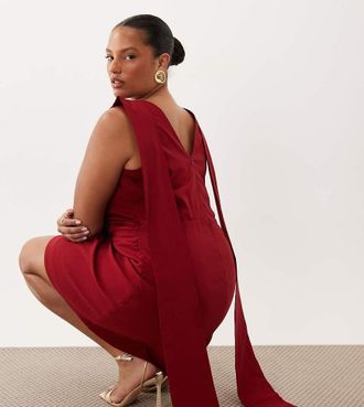Tfnc Plus robe courte drap&eacute;e en bengaline &agrave; dos en V rouge fonc&eacute;