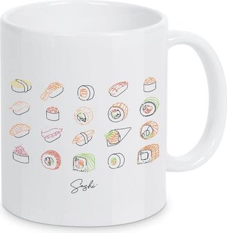 artboxONE Tasse Sushi-Set Neon-Stil wei&szlig; von Anna Kozlenko - Kaffeetasse Essen & Trinken