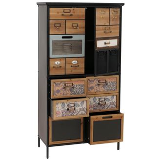 Mendler Apothekerkommode HWC-O80, Schrank Highboard Schubladen, Vintage Shabby-Look 136x73x35cm, Natur/blau/weiß