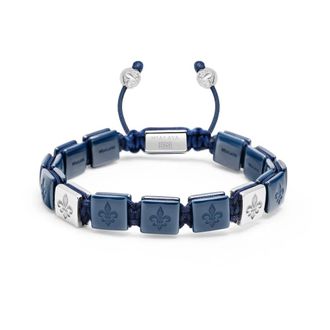 Nialaya Homme, Accessoires, Gris, Taille: XL Mens Ceramic Flatbead Bracelet in Blue and Sterling Silver
