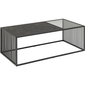 ebuy24 Strington Couchtisch 120x60 cm Glas, rauchfarbenen, schwarz Marmor dekor