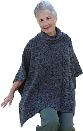Aran Woollen Mills Poncho en laine mérinos ultra douce avec col bénitier, gris ardoise, Taille Unique