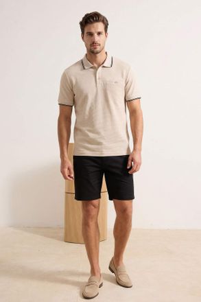 Trendyol MAN Herren Beige Einfarbig Kurz Regular Fit Poloshirts