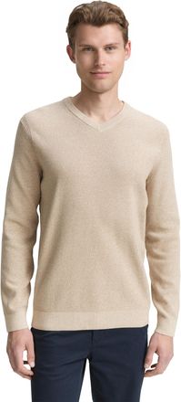 Tom Tailor Herren 1047997 Strickpullover mit V-Ausschnitt aus Bio-Baumwolle, 38774-Beige Offwhite Twotone, S