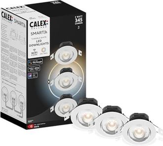 Calex Lot de 3 Spots Encastr&eacute;s LED Connect&eacute;s WiFi, 4,9W 345lm, orientables, Alexa/Google/Siri, Blanc, Blancs 2700-6500K, Dimmable