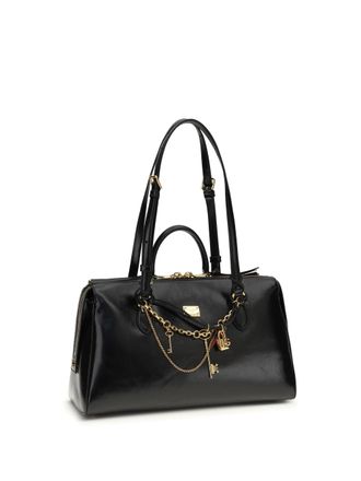 Dolce & Gabbana Womens Vittoria Medium Handbag Nero-Ottone Calf Leather Bos Taurus; Pvc Shoulder Bags Nero/ottone