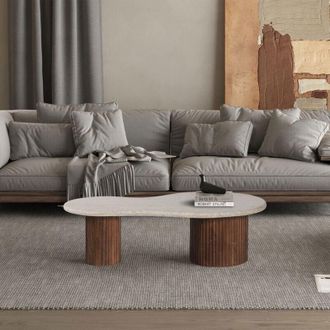 M&S Collection M&s - Table basse 120x60x40 cm en bois de manguier avec travertin beige