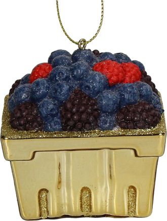 HD Collection Christbaumschmuck Glas 7,5cm - Beerenkorb Figur zum Aufhängen - handbemalt & mit Glitzer - Weihnachtsbaum Anhänger für Weihnachten - Christbaumanhänge