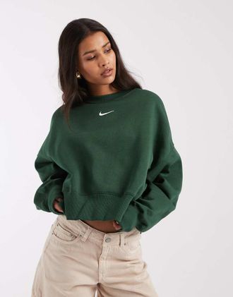 Nike Phoenix Fleece - Sweatshirt in Gr&uuml;n mit extremer Oversize-Passform