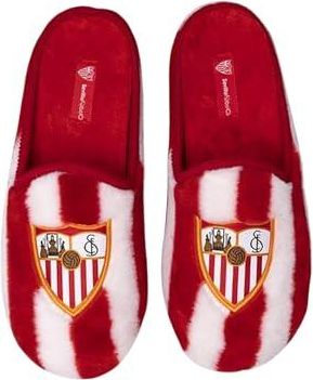 Shoes & Blues Chaussures de maison du FC S&eacute;ville avec le blason officiel avec design classique &agrave; rayures, fabriqu&eacute;es en Espagne, semelle antid&eacute;rapante, lavables en 