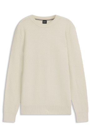 BOSS Herren H-Imberto Pullover aus Baumwolle mit Strickstruktur Wei&szlig; M