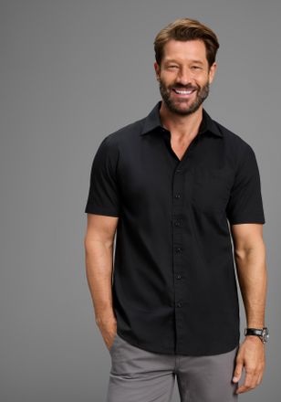 Man's World Kurzarmhemd MANS WORLD, Herren, Gr. 43/44 (XL), N-Gr, schwarz (schwarz, uni), Obermaterial: 55% Baumwolle, 45% Polyester, unifarben, Basic, normal, ge