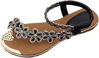 Generic Tongs Sandales Femme Plates Confortables Bout Ouvert Décoration Florale Elegant Slip on Sandales de Plage Légères Anti-Dérapant Décontracté Chaussures