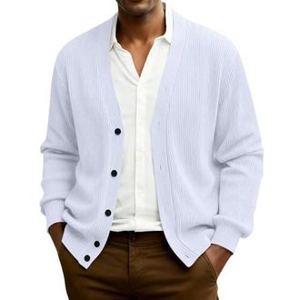Generic NYSBH Veste dhiver &agrave; manches longues filet&eacute;e pour homme Couleur unie Pull d&eacute;contract&eacute; en tricot pour homme, bleu clair, 4XL