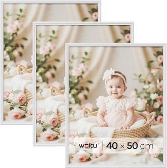 Woltu Lot de 3 Cadre Photo 40x50cm Cadre en Bois Massif avec Passe Partout, Suspendre Horizontalement ou Verticalement, D&eacute;coration Murale ou sur Table, Blan