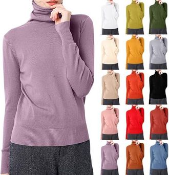 Generic HUIFUAO Pull &agrave; col roul&eacute; pour femme - Grande taille - Col montant - &Eacute;l&eacute;gant - Pull dhiver doux et confortable - Chaud - Tendance - Haut habill&eacute; &agrave; manc