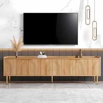Generic TV Schrank Lowboard mit strukturierter T&uuml;r TV M&ouml;bel mit goldenen Griffen und Metallf&uuml;&szlig;en Medienkonsole mit Staurauml&ouml;sung und Kabelmanagement f&uuml;r Wohn