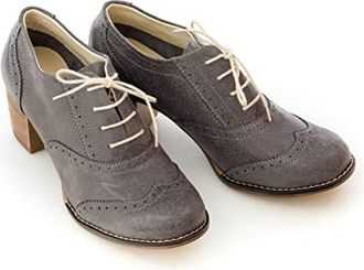 Zapato Chaussures Oxford en cuir faites à la main sur talon bloc Modèle 251, gris, 39 EU
