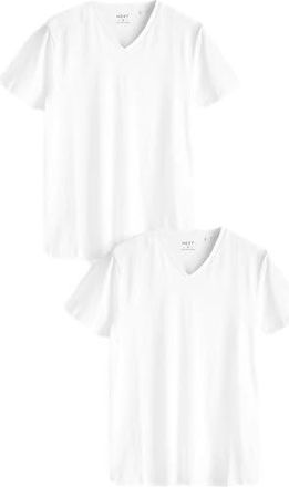 Next Next Homme T-Shirt Regular 100% Coton à col V, Lot de 2 Blanc XXL