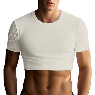 Generic DUHENWU Crop Top Muscle Fit Crop Top pour homme - S&eacute;chage rapide - Stretch - Coupe droite - Avec col rond - Respirant - Doux et confortable - T-shirt 