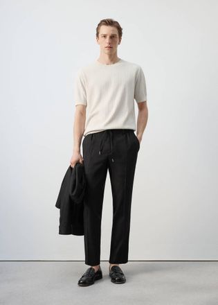 Mango T-shirt maille c&ocirc;tel&eacute;e sable - Homme - XXL - MANGO MAN