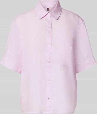 Tommy Hilfiger Regular Fit Leinenbluse mit Logo-Stitching