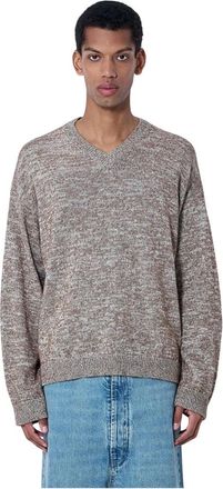 Maison Margiela Homme, Pulls, Brun, Taille: XL Pull en maille &agrave; col en V