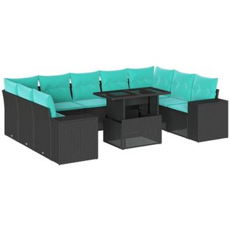 vidaXL 10-teiliges Gartensofa-Set mit Kissen, schwarzes Polyrattan vidaXL