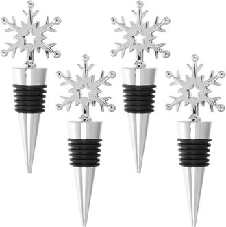 Yarnow 4 St&uuml;ck Weinverschluss Weihnachten Schneeflocke Edelstahl Vakuum Dichtung Weinsparer Flaschenverschluss Weinkorken Weinstopfen f&uuml;r Rotwein Bar Weihnac