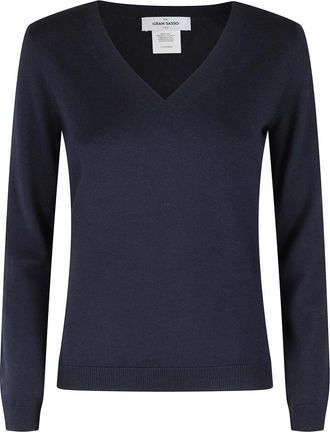 Gran Sasso Femme, Pulls, Bleu, Taille: 38 FR Pull V-neck