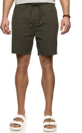 Indicode Herren INAlizzo Shorts aus Seersucker | Herrenshorts Freizeitshorts gestreift Army, XL