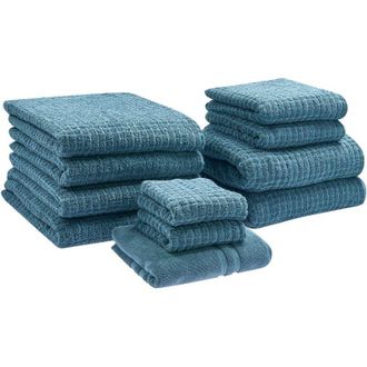 Beliani Badehandtuch Set mit Badematte 11-teilig Blau Baumwolle Frottee Handt&uuml;cher in verschiedenen Gr&ouml;&szlig;en Badteppich Bad Ausstattung Accessories
