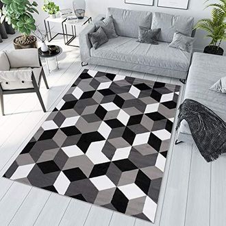 Tapiso Maya Tapis Poil Court Moderne Gris Noir Blanc G&eacute;om&eacute;trique Motif Mosa&iuml;que Tapis Salon Chambre Salle &agrave; Manger Adulte Bureau Oeko-TEX R&eacute;sistant 160 x 230