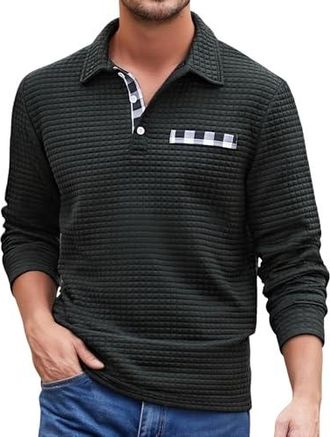 Generic Polo pour homme, coupe r&eacute;guli&egrave;re, col &agrave; revers, t-shirt de golf respirant, doux et confortable, &agrave; manches longues, polo basique de couleur unie, t-shi